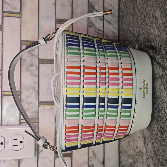 kate spade | Bags | Kate Spade Rainbow Woven Leather Small Bucket Bag ...